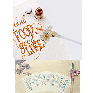 SIPLIV Crystal Glass Intarsia Dip Pen Fountain Pen Kit Vintage Calligraphy Signatures Pen, Pink