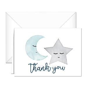 Starry Delight Thank You Cards / 24 Baby Shower Thank You Cards / 6 Night Sky Appreciation Greeting Card Designs / 3 1/2" x 4 7/8" New Baby Gratitude Note Cards/Made In The USA