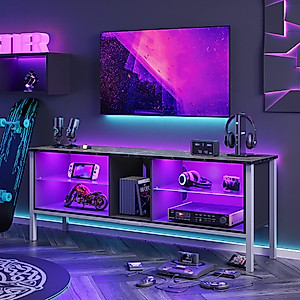 Bestier Gaming Entertainment Center for 65+ Inch TV with LED Lights & Adjustable Glass Shelves, Modern TV Stand Media Console, Fits TVs up to 75 Inch, Black Carbon Fiber Ideal for Living Room