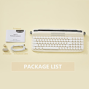 YUNZII Upgraded Wireless Typewriter Keyboard,with Retro Integrated Stand,USB-C/Bluetooth,Cute Round Keycaps, USB-C/Bluetooth Connection for Table, Phone, PC and Win/Mac/Android (B309, Ivory Butter)