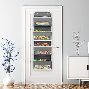 coastal rose Over the Door Organizer with 4 Large Pockets & 6 Mesh Side Pockets,Baby Storage Organizer with Clear Window,Door Organizer Hanging for Baby Nursery Bathroom Dorm Closet,Grey