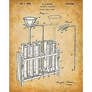 Original Science Lab Equipment Patent Prints - Set of Four Photos (8x10) Unframed - Makes Great Classroom Laboratory Decor and Gift Under $20 for Scientists Chemistry Decor