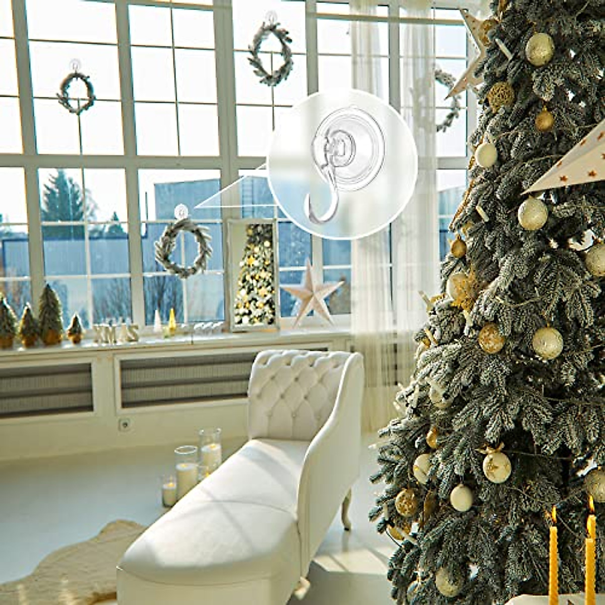 VIS'V Wreath Hanger, Large Clear Heavy Duty Suction Cup Wreath Hooks with Wipes 22 LB Removable Strong Window Glass Door Suction Cup Wreath Holder for Halloween Christmas Wreath Decorations - 8 Pcs