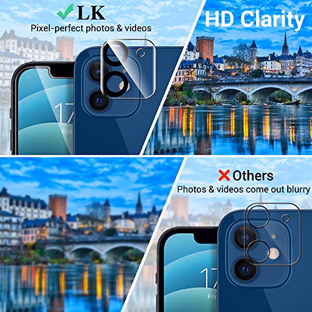 [3+3+1] LK 3 Pack iPhone 12 Screen Protector + 3 Pack Lens Protector with Alignment Frame, [9H] Tempered Glass, Scratch-Proof, Bubble-Free, Smooth Touch Screen Protector for iPhone 12, Clear, 6.1-inch