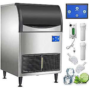 VEVOR 110V Commercial Ice Maker 177LBS/24H, Large Storage Bin 121LBS, Clear Cube, Upgraded LCD Panel w/WI-FI System, SECOP Compressor, Air-Cooled, Include 2 Water Filters, Water Drain Pump, 2 Scoops