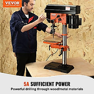 VEVOR 12 in Benchtop Drill Press, 5 Amp 120V, Variable Speed Cast Iron Bench Drill Press, 12 in Swing Distance 0-45° Tiltling Worktable with Laser Work Light, Tabletop Drilling Machine for Wood Metal