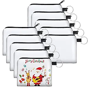 10 Pieces Sublimation Coin Purse DIY Blank Cosmetic Pouch Small Cute Coin Purse Heat Transfer Cosmetic Canvas Bag with Zipper for Ladies Kids (3.74 x 4.52 Inches)