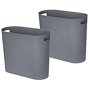 ROYFACC Small Trash Can Plastic Bathroom Wastebasket 3.2 Gallon Slim Garbage Container Bin with Handle for Home Kitchen Bathroom Bedroom Office, 2 Pack (Grey)