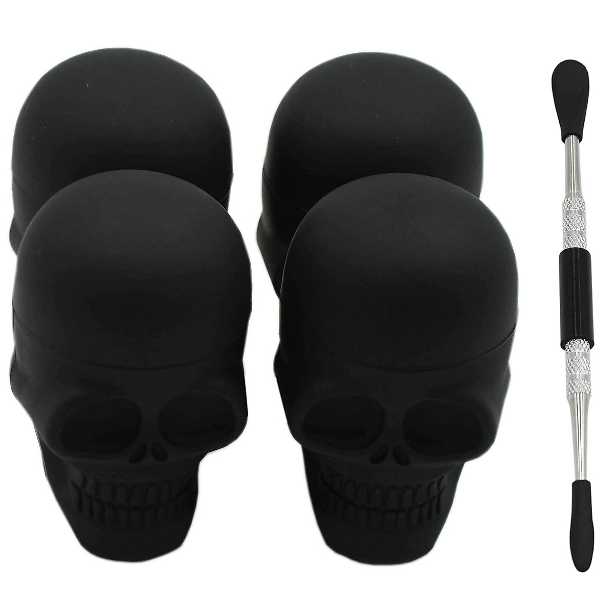 KUVIS 15ml Skull Silicone Wax Containers Non-stick Concentrate Jars with Carving Tool (Black)