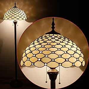 WERFACTORY Tiffany Floor Lamp Cream Amber Stained Glass Bead Standing Reading Light 16X16X64 Inches Antique Pole Corner Lamp Decor Bedroom Living Room Home Office (LED Bulb Included) S005 Series