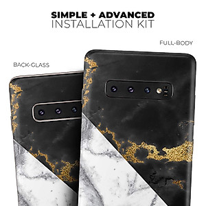 DesignSkinz White-Black Marble & Digital Gold Foil V1 Protective Vinyl Decal Wrap Skin Cover Compatible with The Samsung Galaxy S20 (Screen Trim & Back Glass Skin)