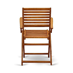 East West Furniture SEBS3CANA Selma 3 Piece Patio Bistro Outdoor Set Contains a Square Acacia Wood Coffee Table and 2 Folding Arm Chairs, 26x26 Inch, Natural Oil