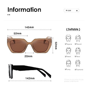 kimorn Sunglasses Womens and Men Trendy Retro Trendy Sun Glasses K1354 (Black+Camel Frame Brown Lens)