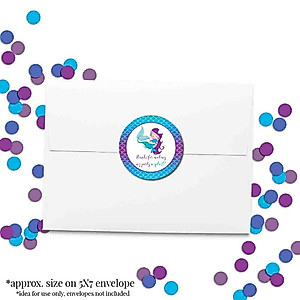 Mermaid Thank You Birthday Party Sticker Labels, 40 2" Party Circle Stickers by AmandaCreation, Great for Party Favors, Envelope Seals & Goodie Bags, Mermaid with Light Complexion