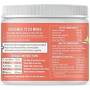 Bernie’s OMG!!! Omegas 5X Extra Strength Omega-3s DHA+EPA, Chews with Fish Oil for Dogs, Ultimate Skin & Coat, Works as Dog Allergy Chews, Dog Calming Chews, Joint Supplement. (Salmon)