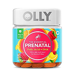 Olly The Essential Prenatal Gummy Multivitamin, 30 Day Supply ( Gummies), Sweet, Folic Acid, Vitamin D, Omega 3 DHA, Chewable Supplement, White Citrus, 60 Count (Pack of 1)