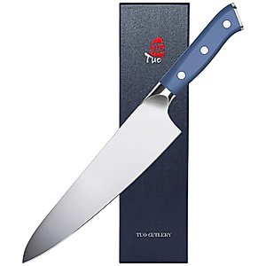 TUO Chef Knife 8 inch, Pro Kitchen Cooking Knife Cutting Knife for Vegetable Meat, 440A Stainless Steel Sharp Knife with Ergonomic Blue ABS Handle, Full Tang with Gift Box