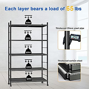 Terkoos 5-Tier Shelf Shelves for Storage, Heavy Duty Metal Shelves Wire Rack Shelving Unit, Adjustable Shelf with Wheels for Home Office Kitchen Bathroom