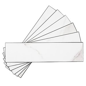 Adedeo Peel and Stick Subway Backsplash, 3"x12" Marble Self Adhesive PVC Wall Subway Tile Stick on Backsplash for Kitchen and Bathroom（16 Pieces）