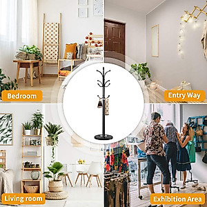 Tenkovic Metal Coat Rack Stand with Natural Marble Base, Coat Rack Freestanding, Sturdy Hall Tree with 12 Hooks for Hanging Clothes, Bags, Scarfs, Coat Hanger for Entryway, Hallway (Black)