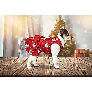 Dog Christmas Dress Dog Christmas Costumes Girl Snowman Stretchy Dog Dress Funny Dog Costumes Puppy Clothes with Bowtie Dog Outfit for Small Dogs Cats Puppy(S)