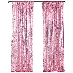 Sugargirl Pink Sequin Backdrop Curtain 2 Panels 2FTx8FT Glitter Pink Background Drapes Sparkle Photography Backdrop for Party Wedding Birthday Wall Decoration