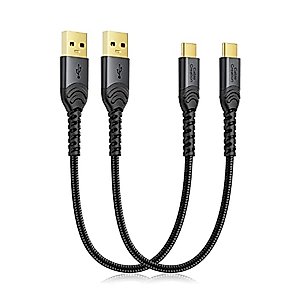 CableCreation Short USB C Cable 3A Fast Charging 2 Pack 1FT, USB-A to USB-C Charge Double-Braided Exterior Compatible with iPad Mini Galaxy S21 S20 S10 S9 Note 10 9 PS5 Controller, USB C Cord Gray