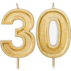 LUTER 2.76 Inches Large Birthday Candles Gold Glitter Birthday Cake Candles Number Candles Cake Topper Decoration for Wedding Party Kids Adults, Number 30