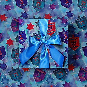 Designer Greetings Glitterwrap™ Hanukkah Gift Wrap – Dreidels, Star of David, Menorahs, Coins and Blue Striped Pattern (4 Rolls/Designs Per Pack, 30” x 192”, 40 Sq. Ft.)