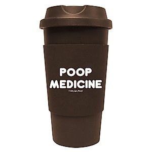 Funny Guy Mugs Poop Medicine Travel Tumbler With Removable Insulated Silicone Sleeve, Brown, 16-Ounce