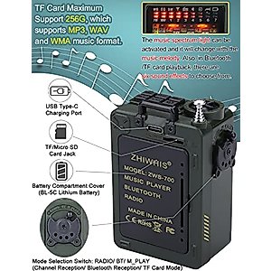 ZHIWHIS Shortwave Radio, Bluetooth Speakers with Sleep Timer, Weather AM FM SW Radios with NOAA Alerts, Retro Analog Tuner with Preset, Rechargeable MP3 Player with 6 EQ Support MicroSD Card ZWS-700