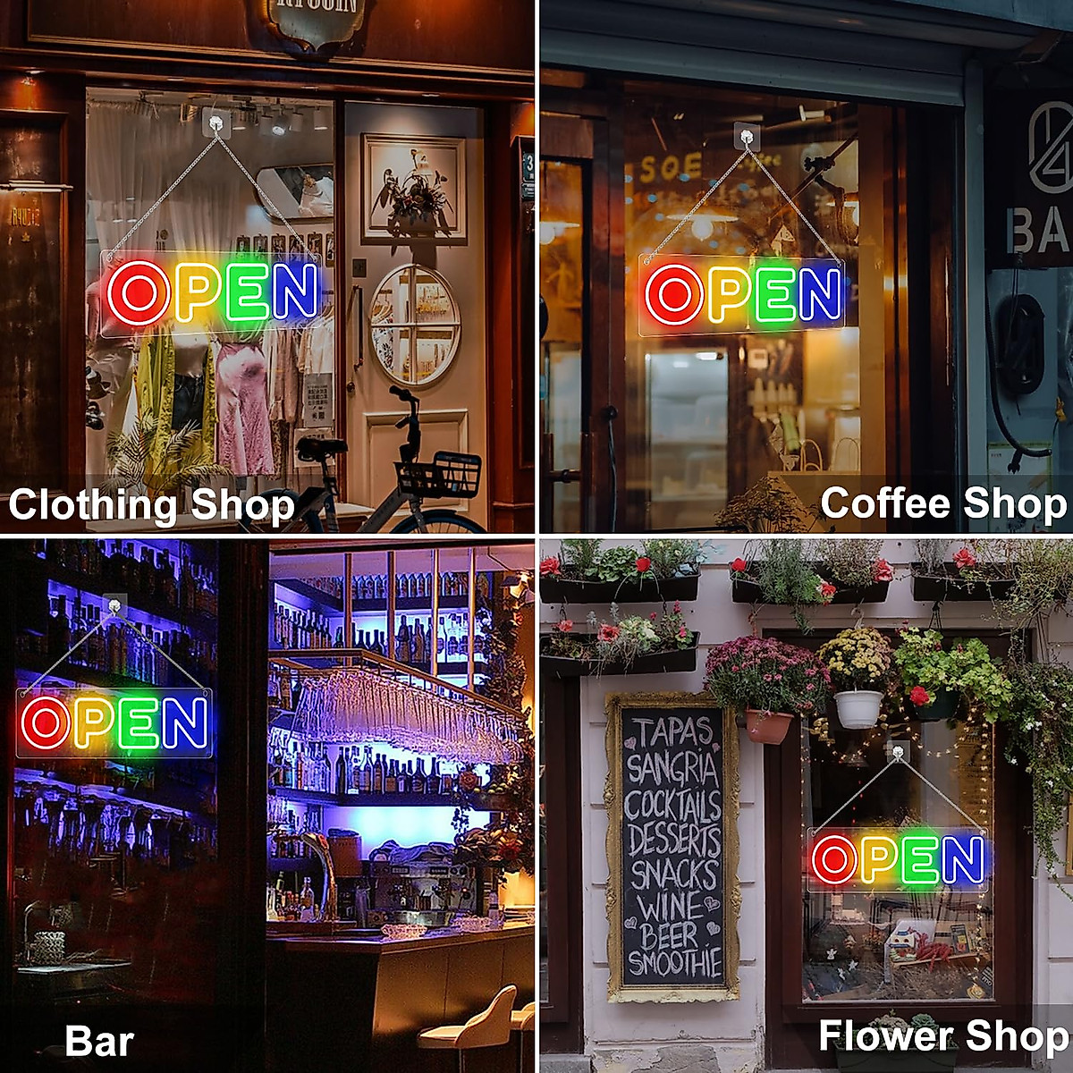 Open Signs for Business Ultra Bright LED Neon Open Sign 16 Inch Lighted Open Sign Electric Plug In Light Up Open Sign for Business Window Glass Storefront Door Shop Store Bar Salon Restaurant