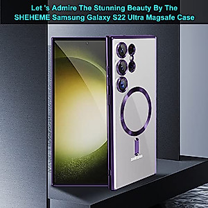 sheheme for Samsung Galaxy S22 Ultra Case,with Full Camera Lens Protector,Compatible with MagSafe,Clear Magnetic Case for S22 Ultra,Plating Anti-Scratch Slim Thin Case Cover for Men Women,Purple