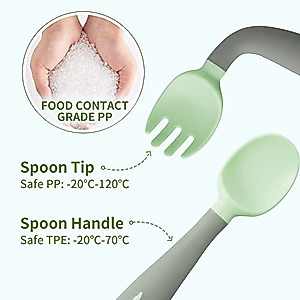 Baby Utensils Spoons Forks Sets with Travel Safe Case, Easy Grip Heat Resistant Bendable BPA Free Toddler Feeding Training Utensils Sets (2Pack,Green)