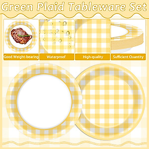 48Pcs Yellow Gingham Paper Dessert Plates Yellow and White Party Supplies Yellow Checkered Tableware Party Decorations Plaid Plates Dinnerware for Boys Girls Birthday Picnic Bride Shower Favor 7”