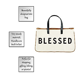 Creative Brands F4267 Faithworks - Large Inspirational Canvas & Leather Tote, 20 x 11-Inch, Blessed