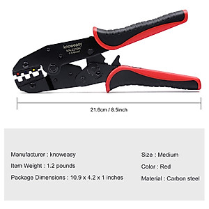 Knoweasy Ratcheting Crimping Tool for Heat Shrink, Insulated Nylon and Electrical Wire Connectors - AWG 22-10/0.5-6mm² Terminal Crimper with Crimping Pliers