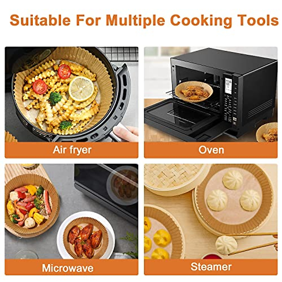 Air Fryer Paper Liners Disposable 100 Pcs 6.3 inch Round Air Fryer Sheets Filters, Oil-proof Non-stick Parchment Paper Basket Liners for Air Fryer, Microwave, Oven, Baking, Roasting, Cooking