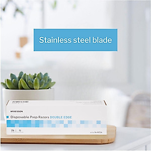 McKesson Disposable Razors [24 Count] Prep Shaving Razor, Single Blade Double Edge, Stainless Steel Blade, For Men and Women, Bulk, Blue