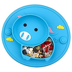 REDFMGBaby Divided Plate Silicone- Portable Non Slip Child Feeding Plate Suction for Children Babies and Kids BPA Free Baby Dinner Plate Microwave Dishwasher Safe