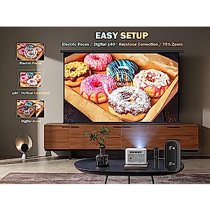 [Electric Focus] 5G WiFi Mini Bluetooth Projector 4K Support, 300 ANSI HD 1080P Portable Video Projector, ±40° Vertical Keystone|Zoom|Timer, DBPOWER Smartphone Projector Outdoor Movie for PC/TV(White)