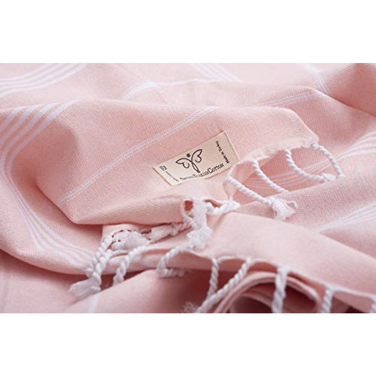 SMYRNA TURKISH COTTON Classical Series Beach Towel | 71 x 37 in 100% Cotton | Extra Large Wearable Turkish Bath Towel | Made in Turkey | No Shrink | Premium Luxury Striped Linen - Blush Pink