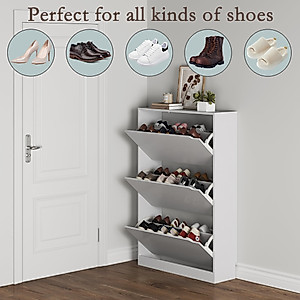 BORNOON Shoe Cabinet with 3 Flip Drawers, Hidden Wood Shoe Cabinet,Freestanding Shoe Storage Cabinet for Entryway Hallway.White. 47.2" H*31.5" W*9.25" D.