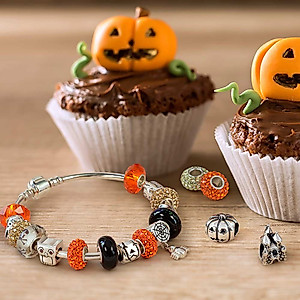 Spooky Halloween Jack O Lantern Pumpkin Charm Bead For Women Teen Oxidized .925 Sterling Silver For European Bracelet