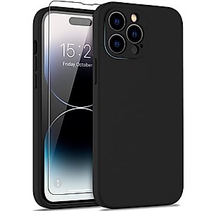 DEENAKIN Compatible with iPhone 14 Pro Max Silicone Case - Enhanced Camera Protection and Screen Protector - Smooth Baby Skin-Like Feel - Slim Fit Phone Cover 6.7”for Women Girls - Black