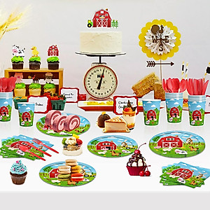 Farm Animal Birthday Party Decorations Farm Plates Tableware Barnyard Farm Birthday Party Supplies Serves 25 Farm Themed Cups, Farm Animal Napkins Red Knife/Fork/Spoon