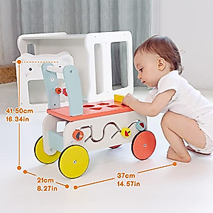 labebe Baby Walker with Wheel, 3-in-1 Wooden Activity Walker for Kids 1-3 Years, Baby Push Walker Girl&Boy/Wooden Push Toy/Walker Toy Infant/Baby Wagons/Learning Walker/Push Cart Toy Orange