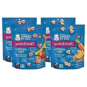 Gerber Snacks for Baby Wonder Foods Superfood Hearts Puffed Multigrain Snack, 2 Flavor Variety Pack, 1.48-Ounce Resealable Pouches (Pack of 4 Pouches)