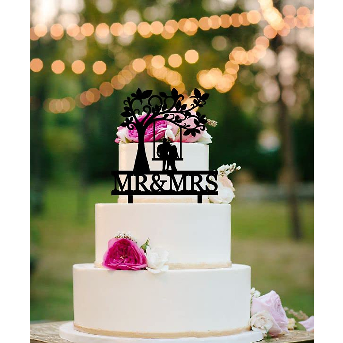 Yuezoloz Funny Wedding Cake Topper,The Bride and Groom Sitting in Swing Under Tree Wedding Cake Topper,Mr and Mrs Wedding Cake Topper, Romantic Wedding Shower/Anniversary Cake Topper (Tree & Swing)