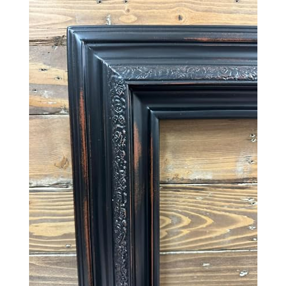 8 x 10 Traditional wood picture frame, handmade, custom made, handpainted, Distressed Black (8 X 10 W/PLEXIGLASS AND BACKING)